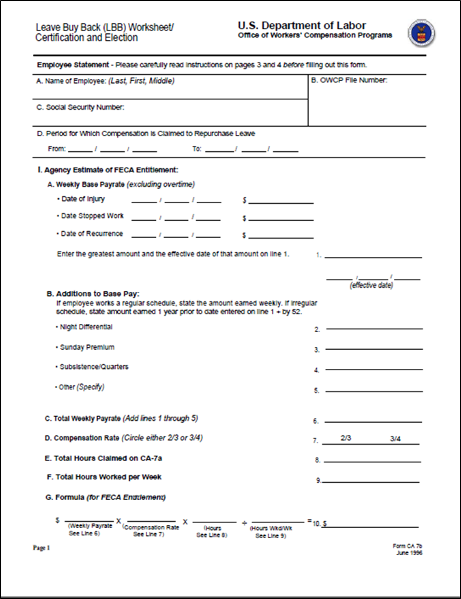 Form CA-7b – Page One